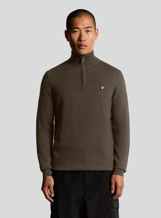 LYLE & SCOTT Cotton Merino Quarter Zip Jumper Espresso ...