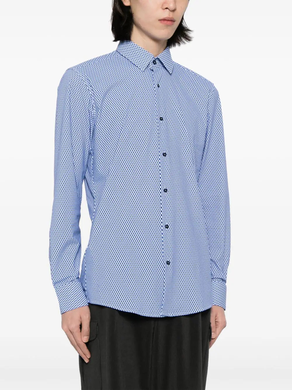 BOSS Slim-Fit Hank Kent Monogram-Pattern Button-Up Shirt Light Blue ...