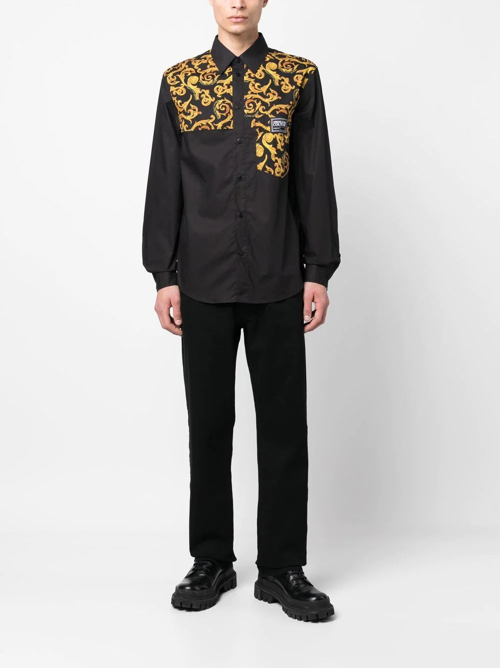 VERSACE Baroque Pattern Print Shirt Black/Gold – MAISONDEFASHION.COM