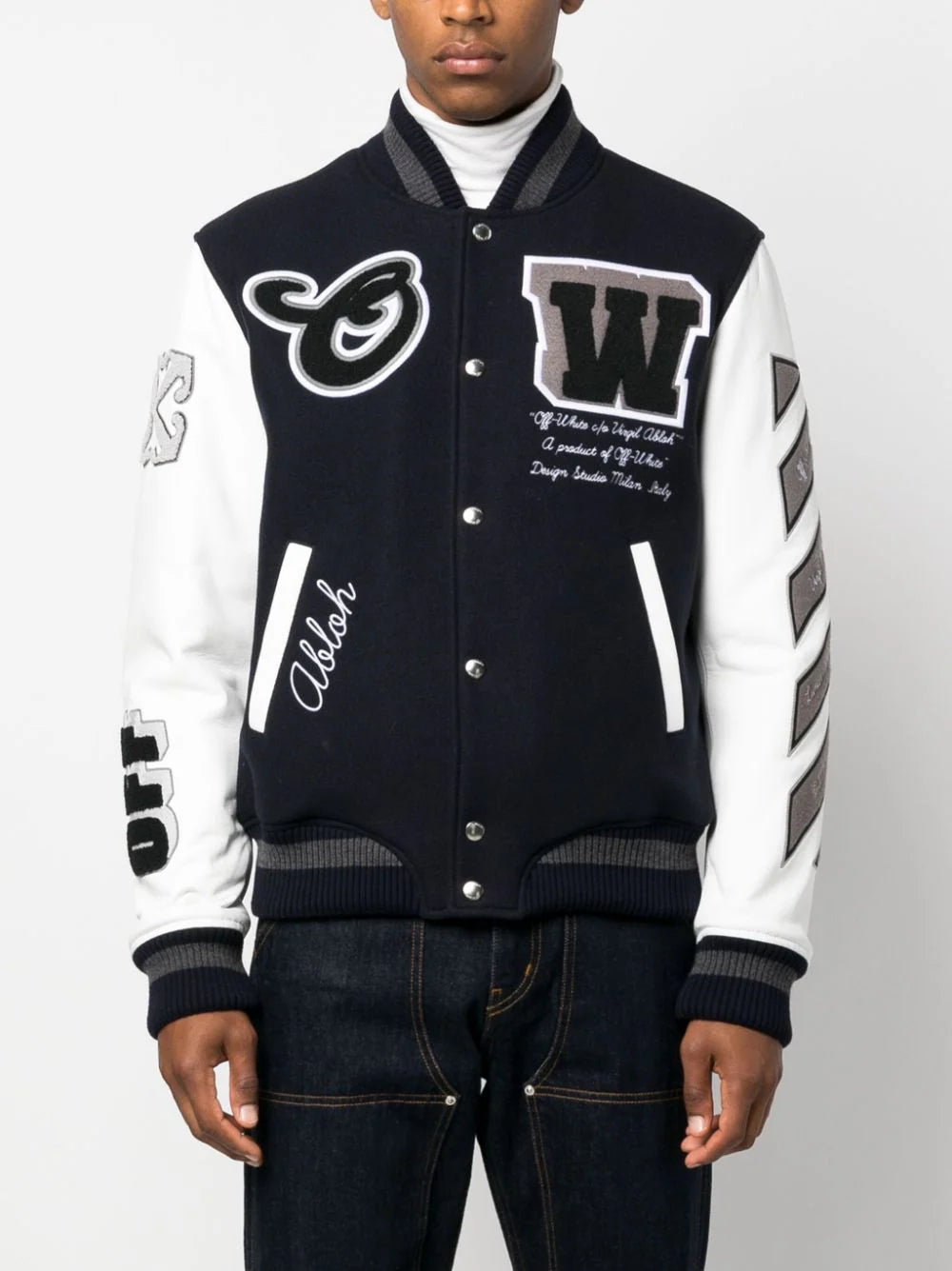OFF-WHITE Moon Phase Varsity Jacket Sierra Leone Black ...