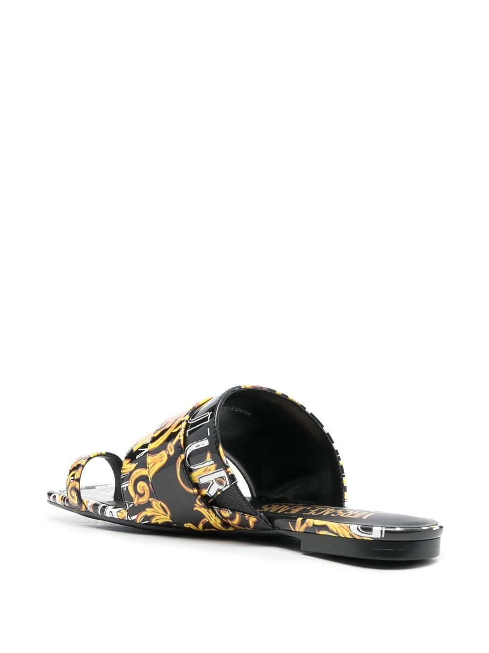 VERSACE WOMEN 15mm Baroque Logo Print Open Toe Mules Black Gold ...