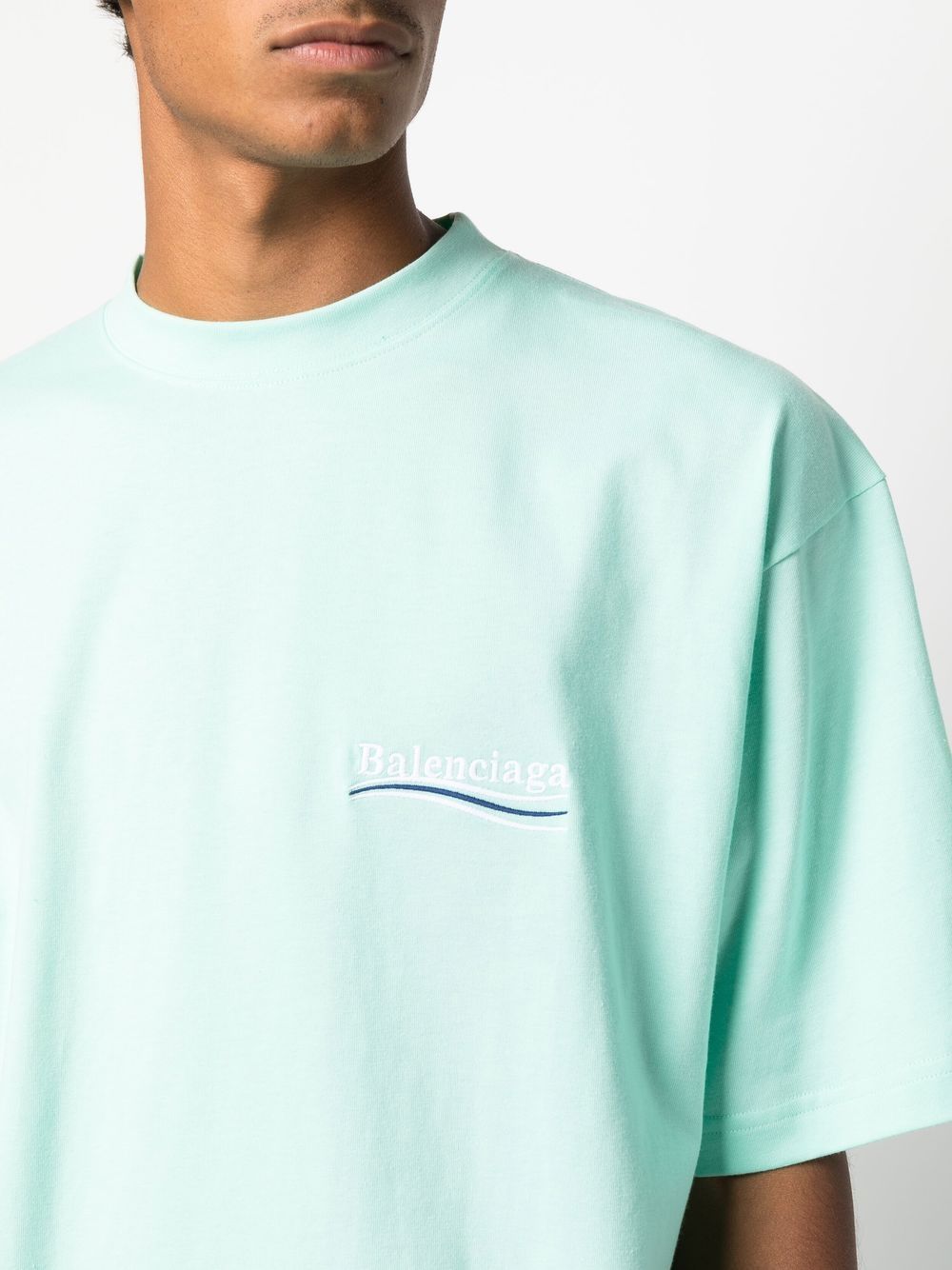 BALENCIAGA Political Logo Oversized T-Shirt Mint Blue – MAISONDEFASHION.COM