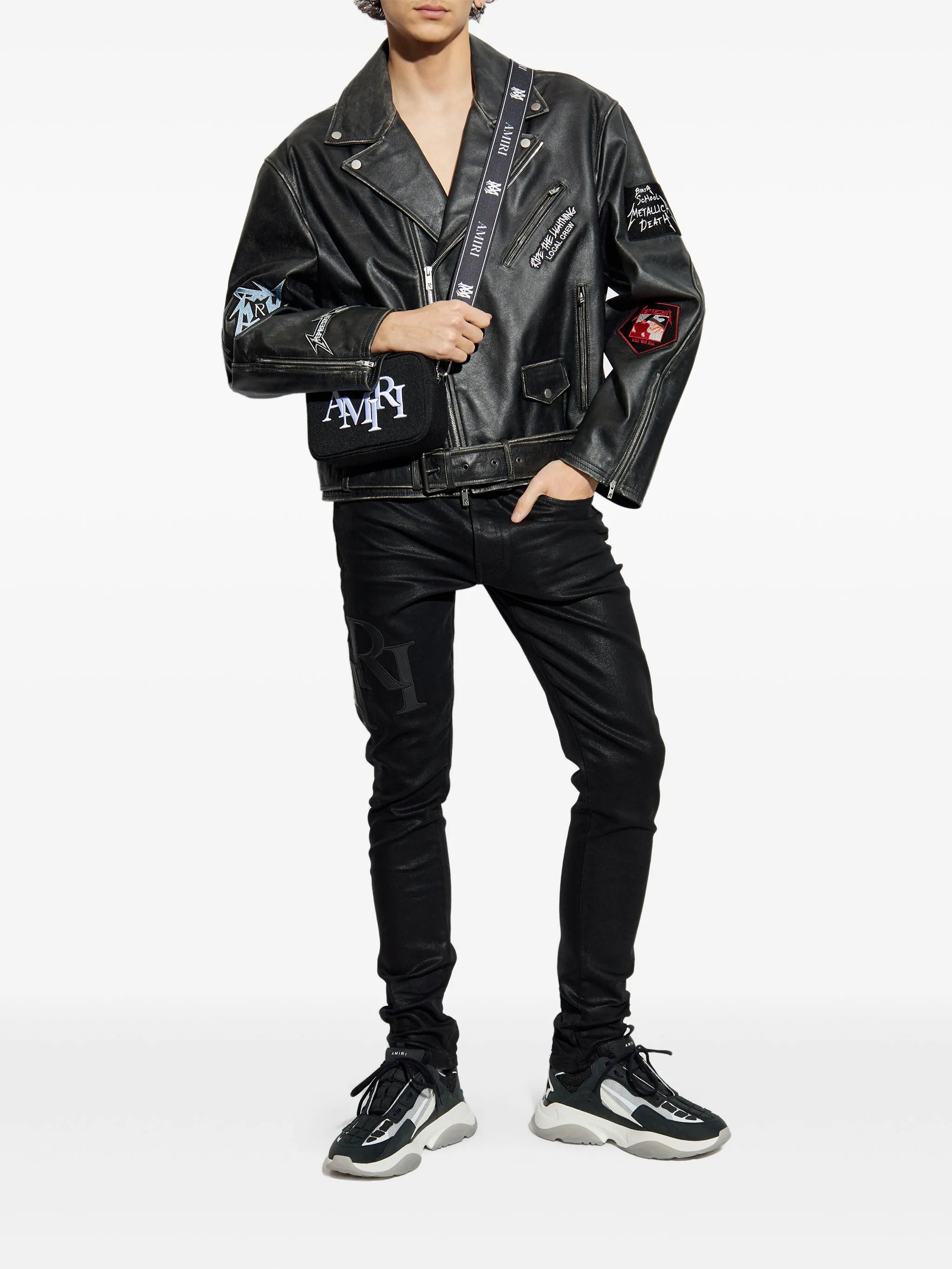 AMIRI Waxed Staggered Logo Skinny Jeans Black – MAISONDEFASHION.COM