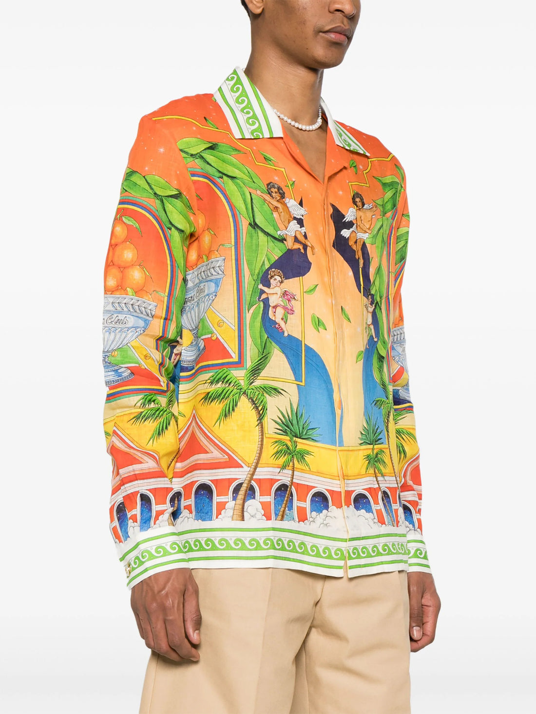 CASABLANCA UNISEX Cuban Collar Long Sleeve Shirt Trophy Orange ...