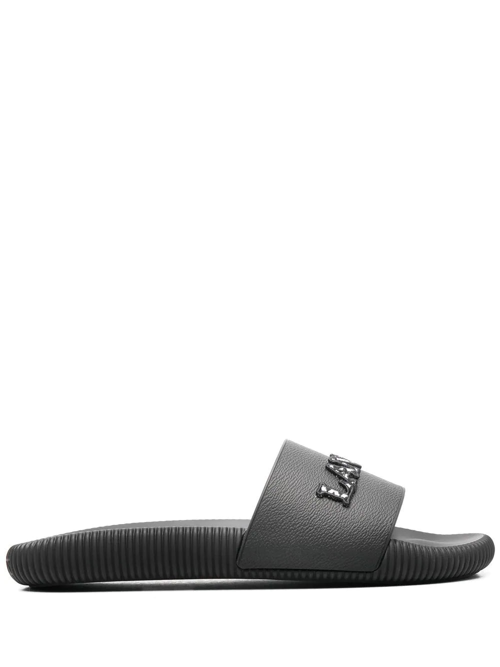 LANVIN Embroidered Logo Pool Slides Black/White – MAISONDEFASHION.COM