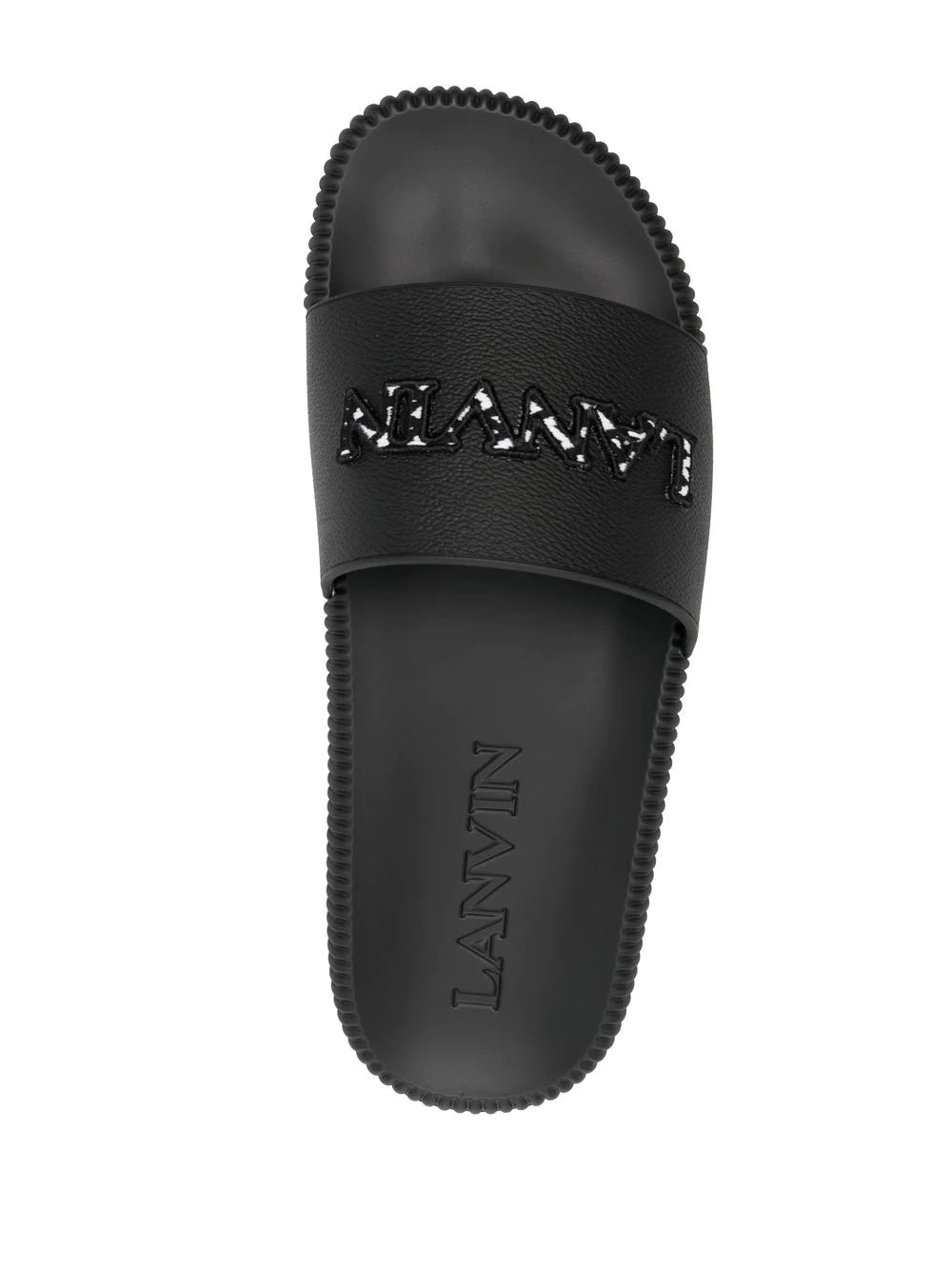 LANVIN Embroidered Logo Pool Slides Black/White – MAISONDEFASHION.COM